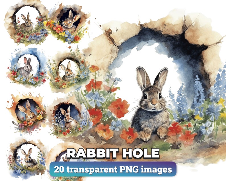 Rabbit Hole Clipart - 20 High Quality PNG - Digital Download Card ...