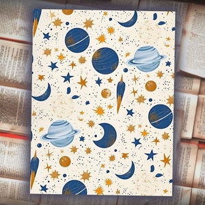 Blue Moon Stars and Planets Junk Journal Background Scrapbooking Papers, Printable Pages, Shabby ...