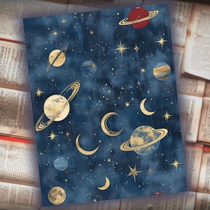 Blue Moon Stars and Planets Junk Journal Background Scrapbooking Papers, Printable Pages, Shabby ...