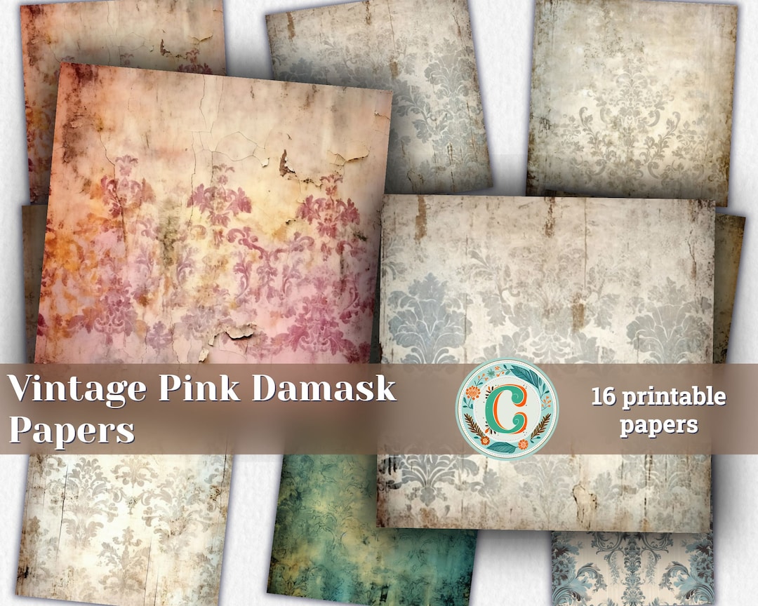 Vintage Damask Scrapbooking Papers Distressed, Worn, Grungy Pink ...