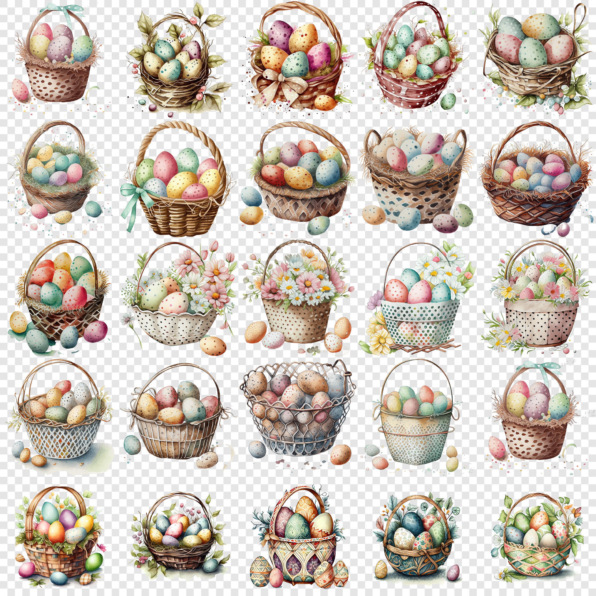 Easter Eggs Basket Clipart Watercolor Easter Eggs Clip Art - Etsy