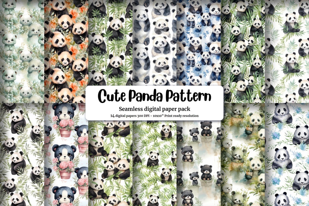 Watercolor Cute Pandas Digital Paper Set - Seamless Texture - Instant ...