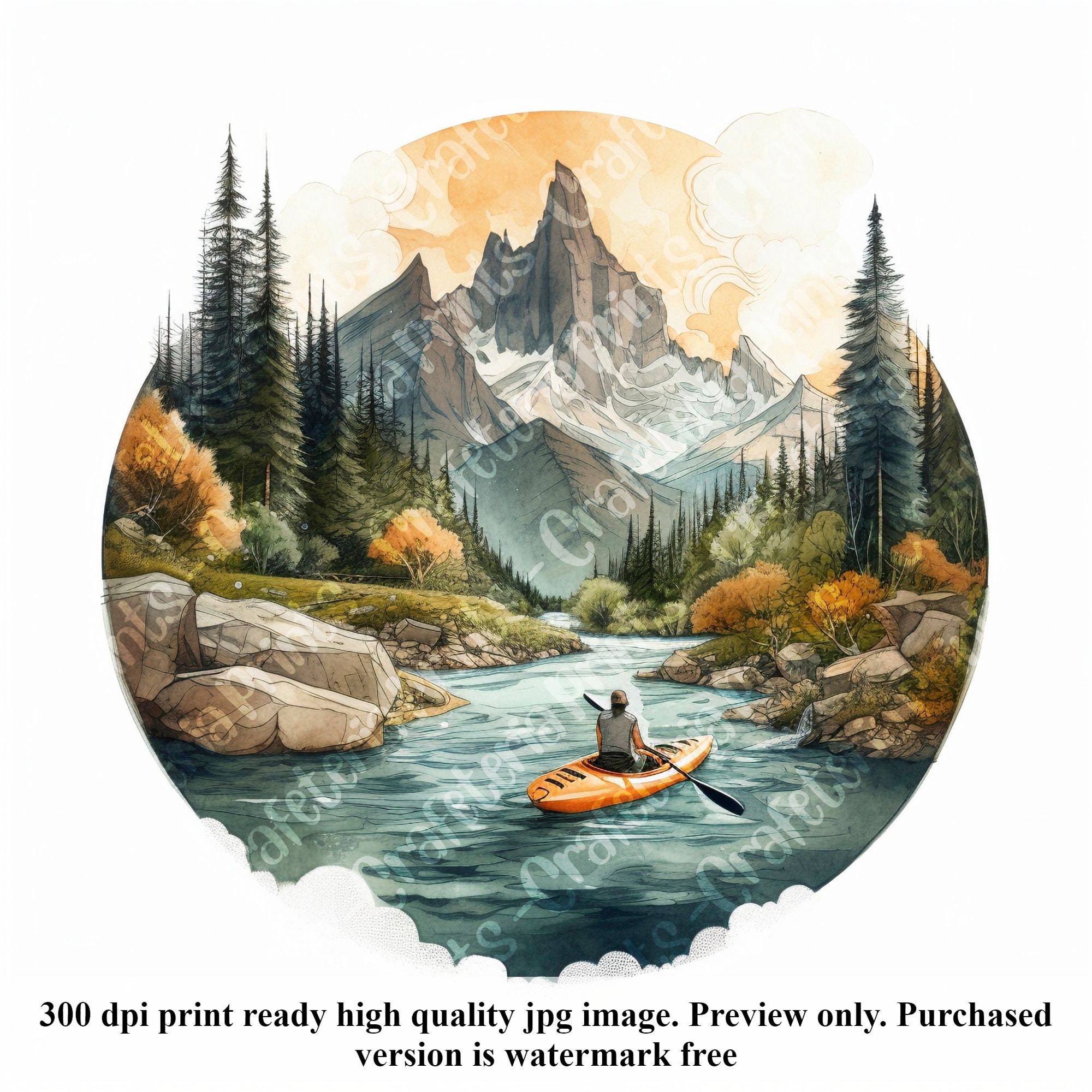 Kayaking Watercolor Clipart Images Commercial License - Etsy