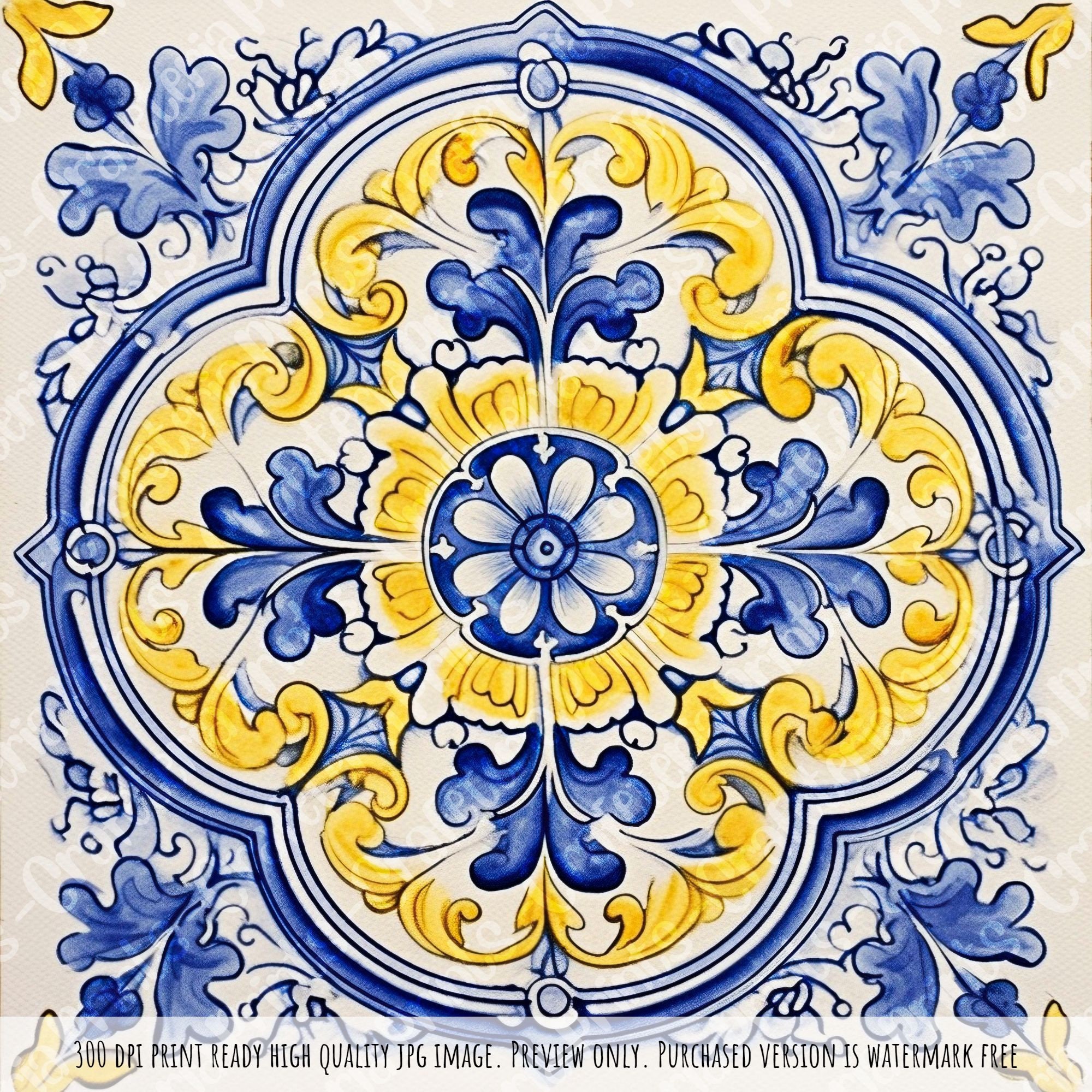 Blue and Yellow Azulejo Tiles Watercolor Clipart With - Etsy