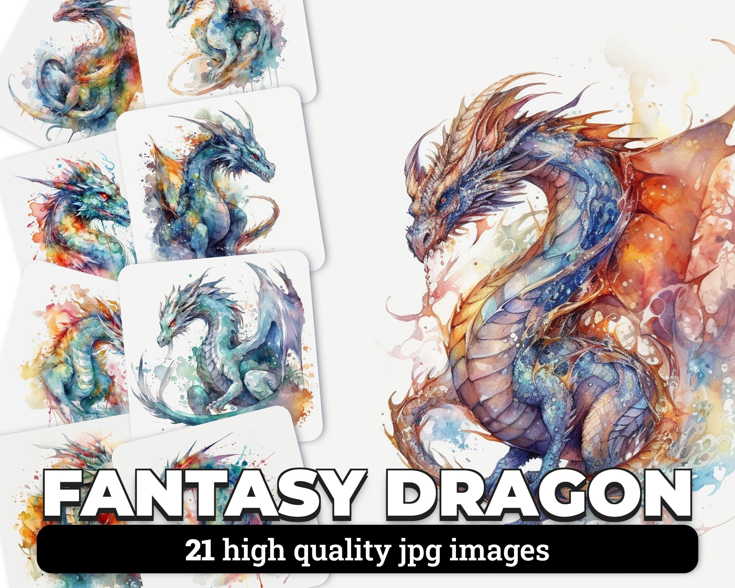 Fantasy Dragon Watercolor Clipart With Commercial License 21 - Etsy