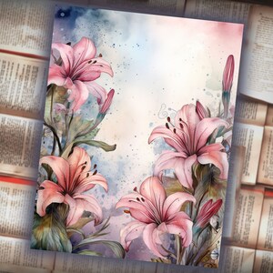 Vintage Scrapbook Wallpaper With Stargazer Lilies Border | Watercolor ...