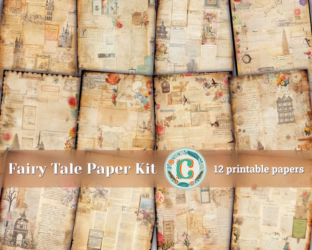 12 Papers Fairy Tales Scrapbooking Kit Printable Pages Shabby Chic Junk ...