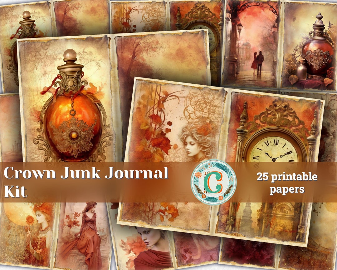 25 Papers | Vintage Crown Inspired Junk Journal Kit, Mixed Media Print ...