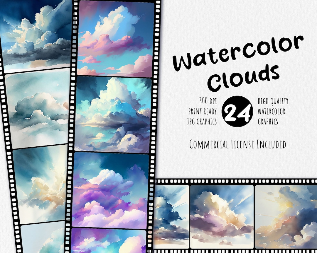 Dreamy Watercolor Clouds Clipart Bundle | Sky & Weather Elements | DIY ...