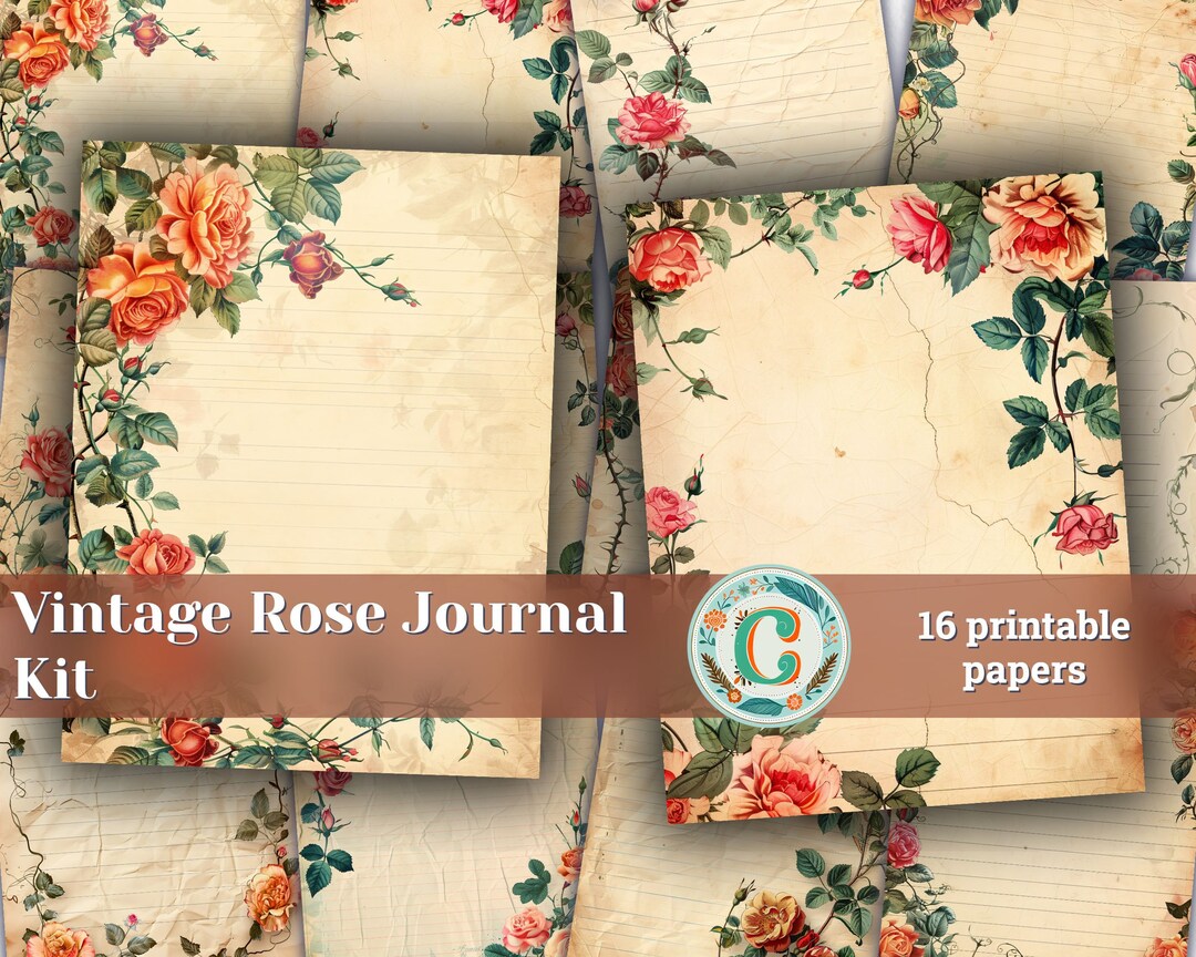 Vintage Rose Scrapbooking Paper Pack Printable Junk Journal Kit Shabby ...
