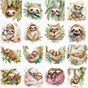 Adorable Watercolor Sloth Clipart Bundle for Crafts and Designs Vol 2 ...