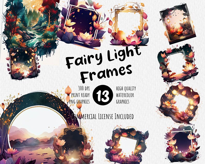 Fairy Light Frames Watercolor Clipart Set Magical - Etsy