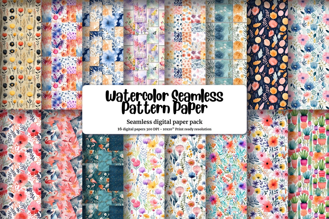Watercolor Illustration Digital Paper Set Seamless Texture, High ...