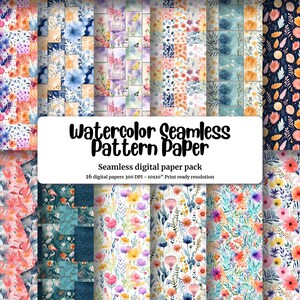 Watercolor Illustration Digital Paper Set Seamless Texture, High ...