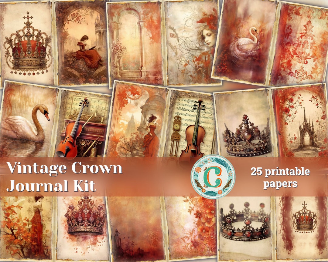 25 Papers | Vintage Crown Scrapbooking Kit, Delicate Pastel Junk ...
