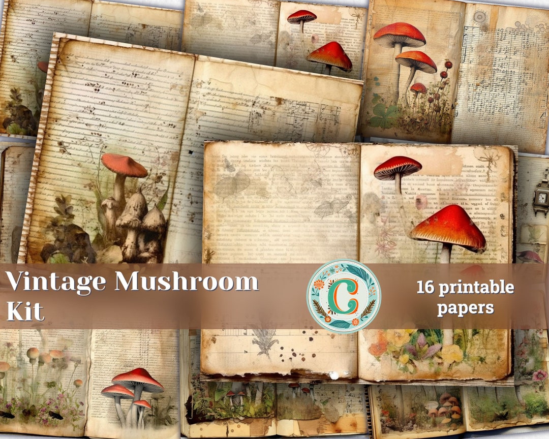 16 Papers | Vintage Mushroom Scrapbooking Paper Kit | Watercolor Style ...