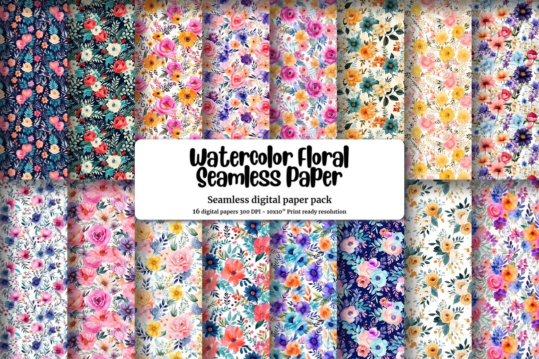 Floral Digital Paper - Watercolor Flowers - Seamless Pattern - Digital ...