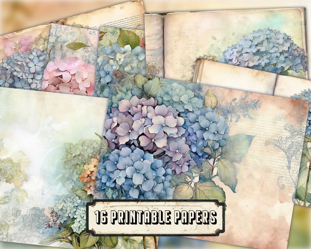 Fairy Tale Watercolor Hydrangeas Junk Journal Background - Printable ...