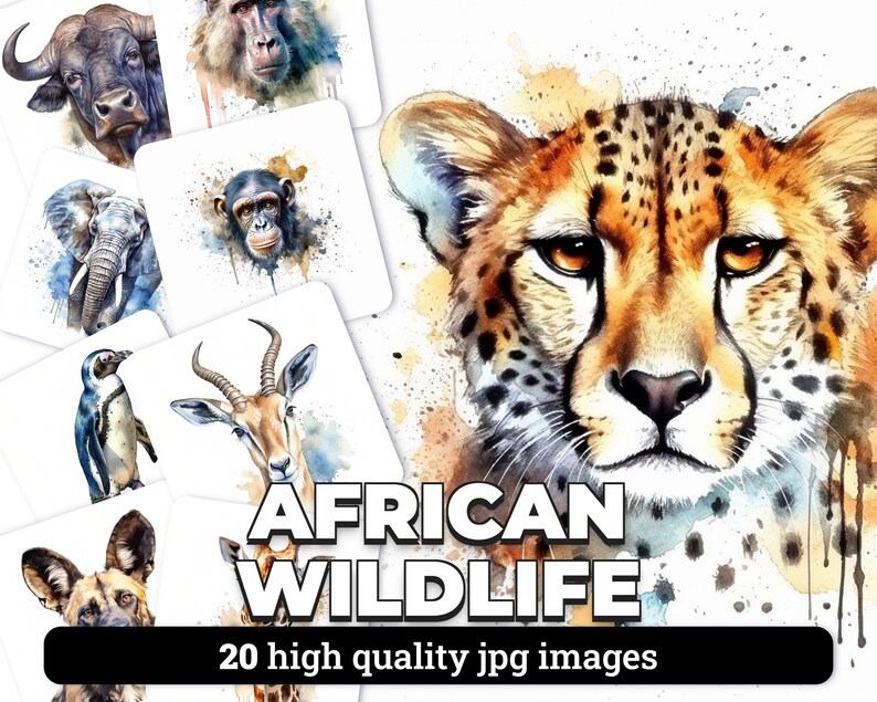 Watercolor African Animals Clipart Set With Commercial License - Etsy