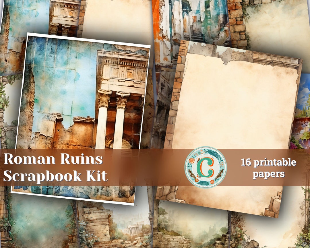 Vintage Roman Ruins Watercolor Scrapbook Papers High Detail, Hand ...