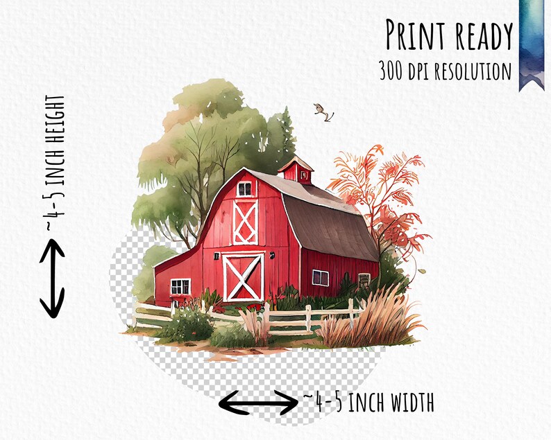 Watercolor Clipart of Red Farm Barn Rustic Country Digital - Etsy