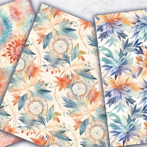 Muted Colored Boho Seamless Pattern, Watercolor Illustration Style ...