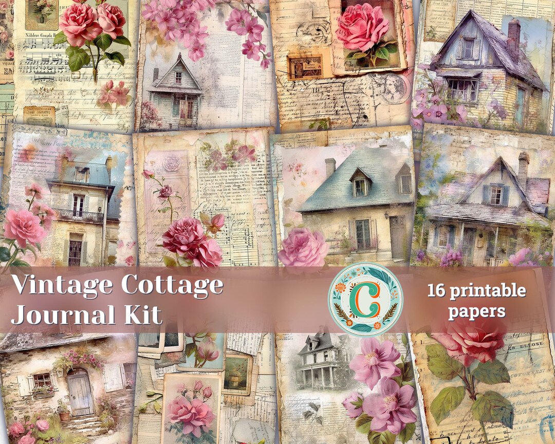16 Papers | Vintage Cottage Cabin House Watercolor Paint Scrapbooking ...