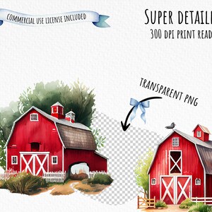 Watercolor Clipart of Red Farm Barn Rustic Country Digital Graphics ...