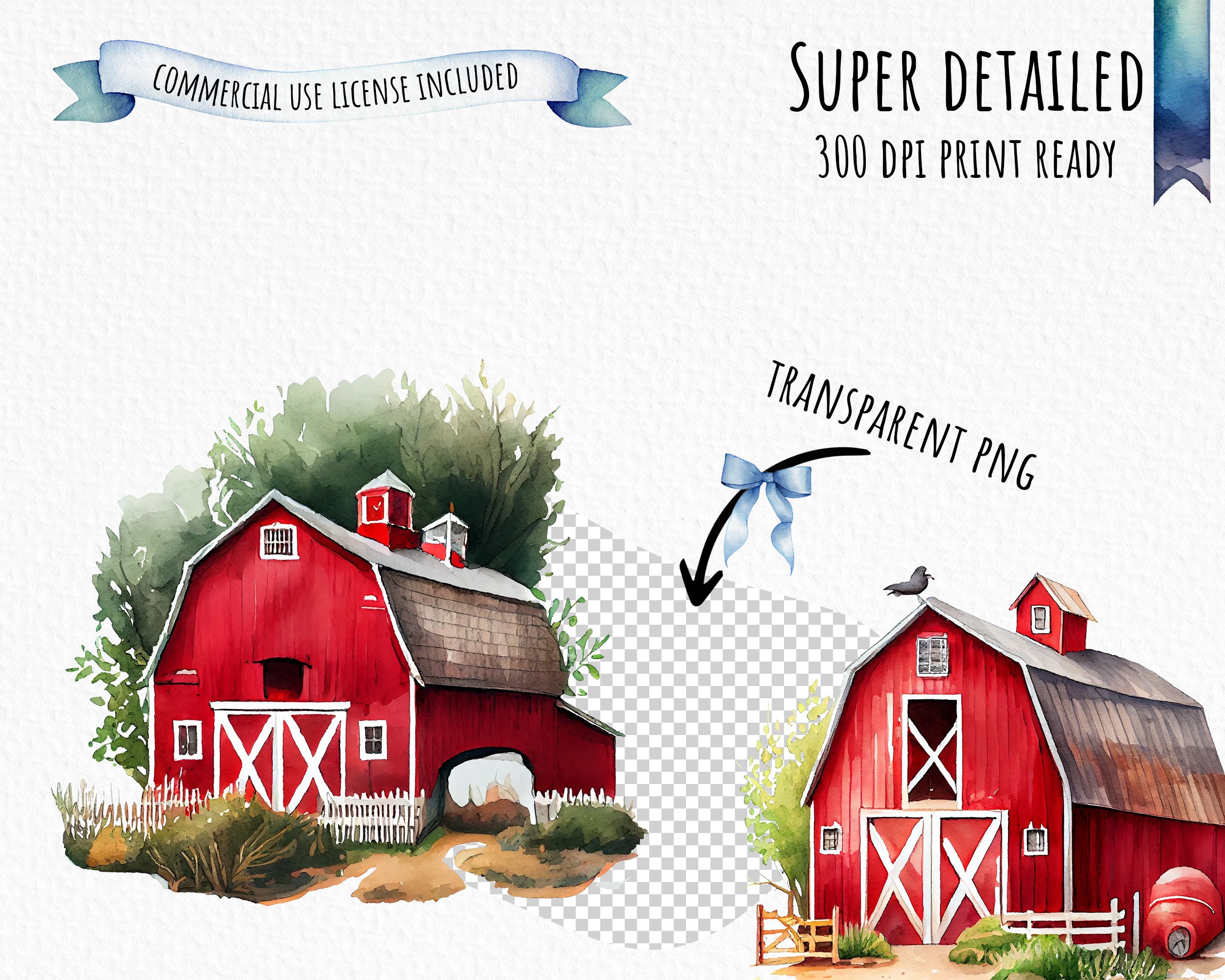 Watercolor Clipart of Red Farm Barn Rustic Country Digital - Etsy