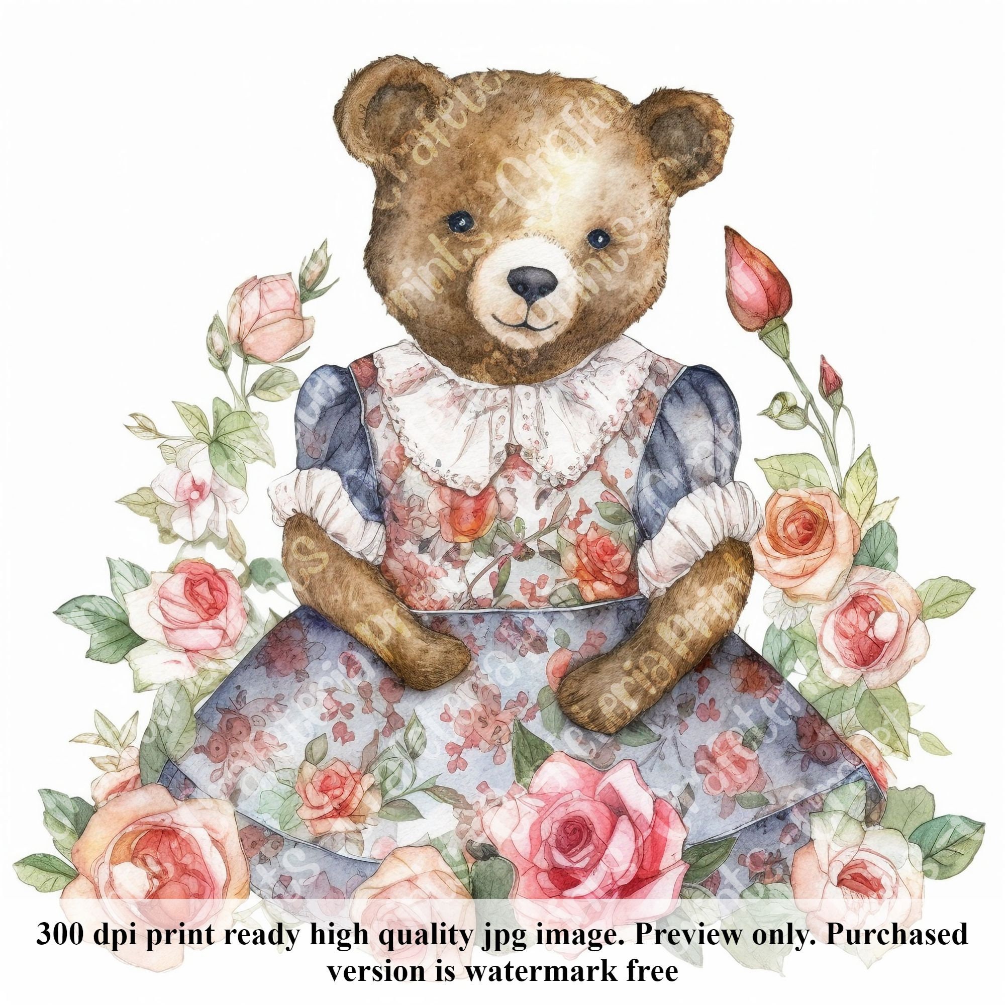 Victorian Teddy Bear Watercolor Clipart Images With Commercial - Etsy