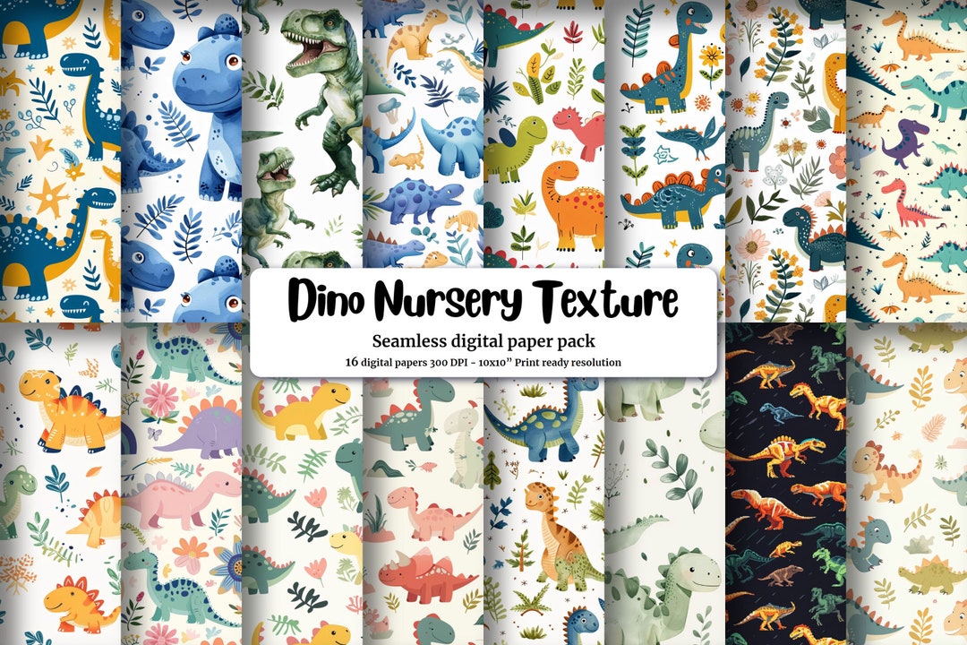 Playful Cute Dinosaur Digital Pattern Paper in Cartoon Style, Baby ...