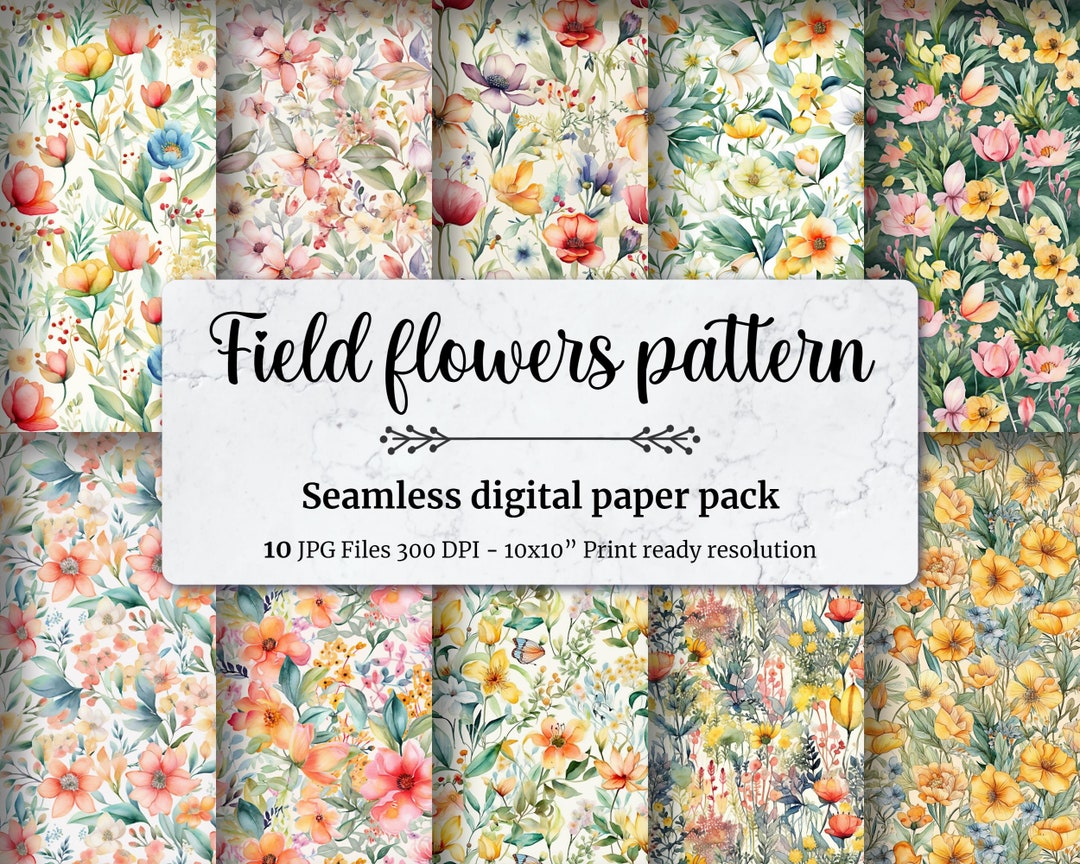 Field Flowers Pattern - 10 High Quality JPG Digital Papers - Commercial ...
