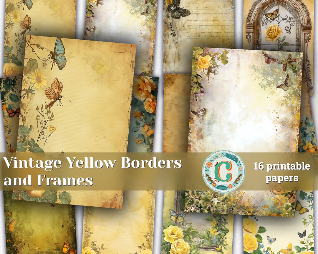 Vintage Yellow Borders and Frames Printable Scrapbooking Papers for ...