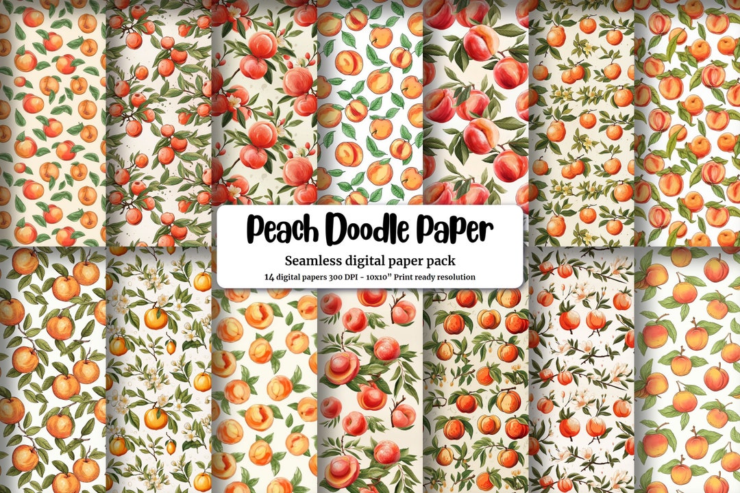 Peach Clipart Digital Pattern Paper, Cute Watercolor Illustration ...