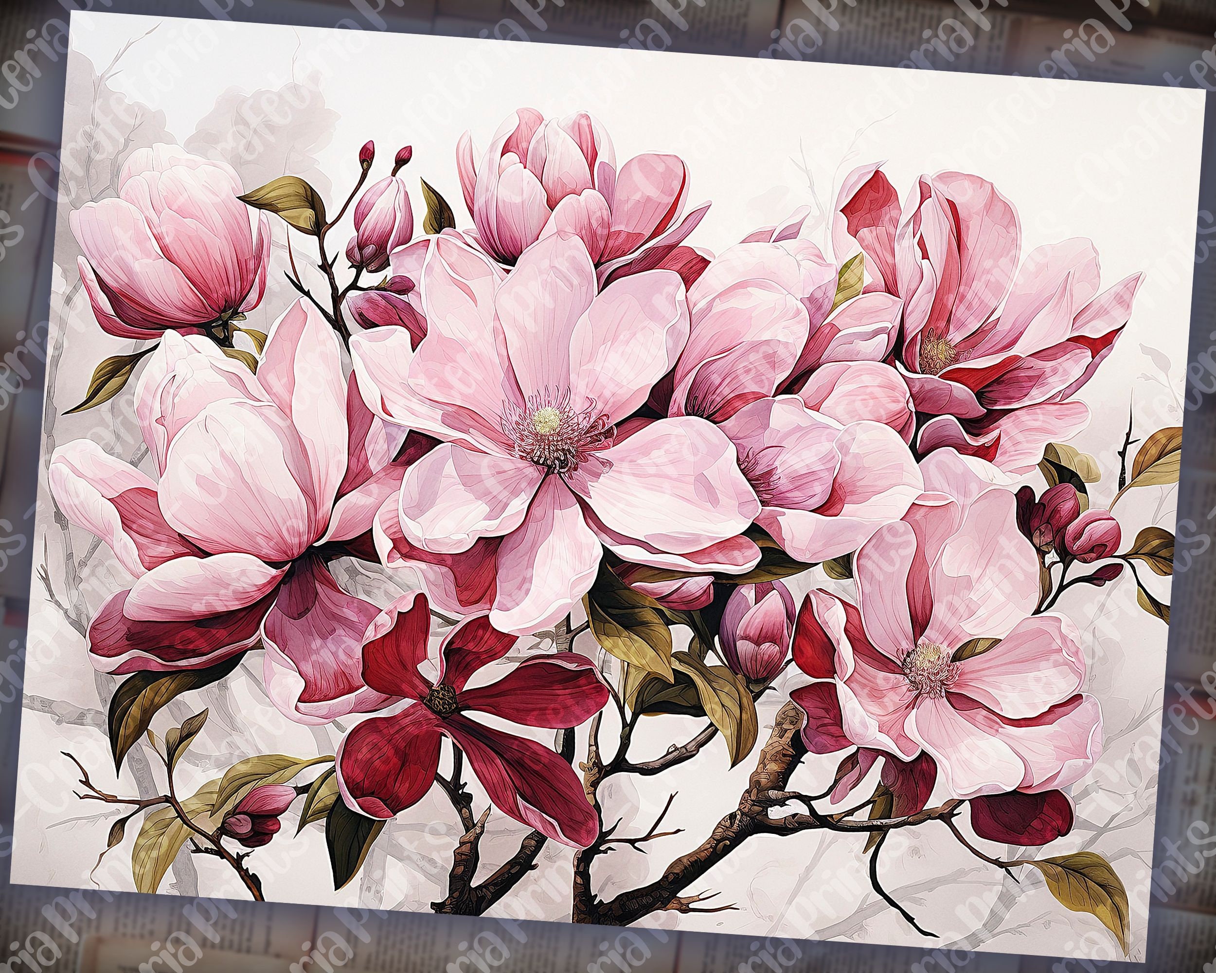 Watercolor Magnolias Themed Wallpaper for Junk Journal High - Etsy