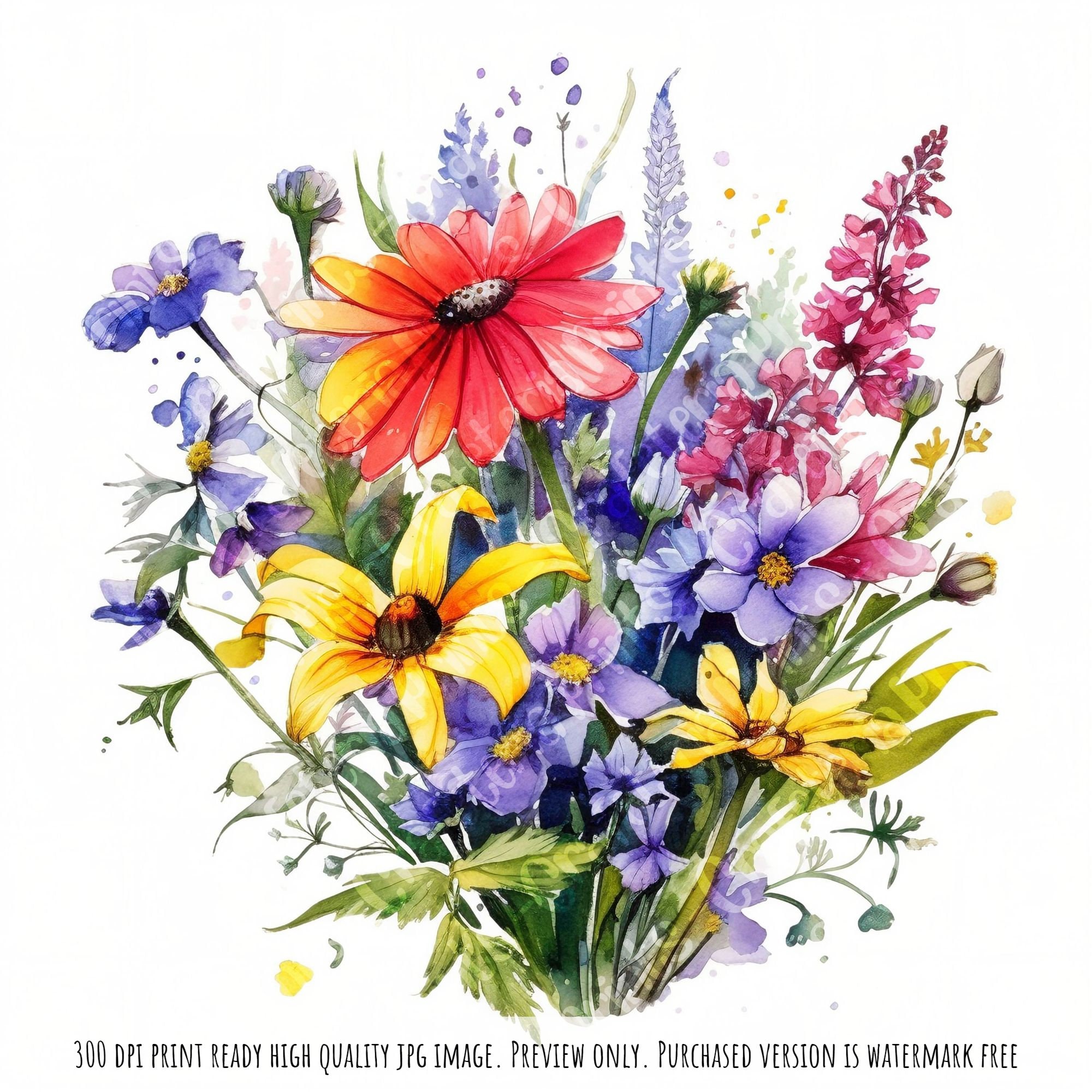 Watercolor Wildflower Bouquet Clipart Images With Commercial - Etsy