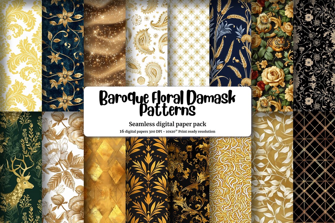 Luxury Baroque Floral Damask Pattern Paper With Eastern-inspired Motifs ...