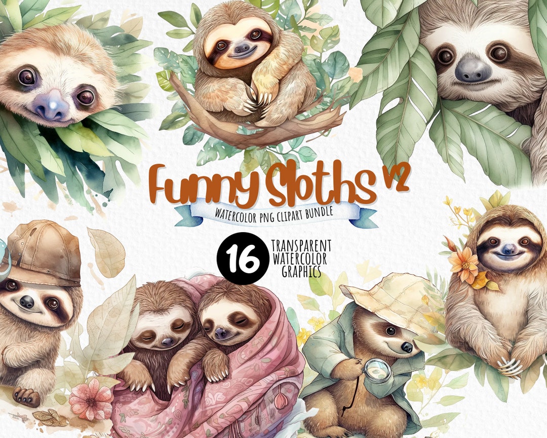 Adorable Watercolor Sloth Clipart Bundle for Crafts and Designs Vol 2 ...
