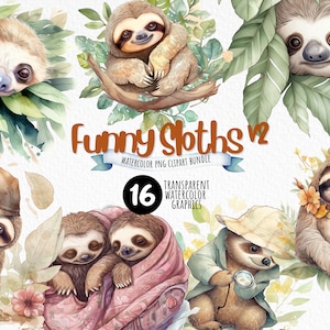 Adorable Watercolor Sloth Clipart Bundle for Crafts and Designs Vol 2 ...