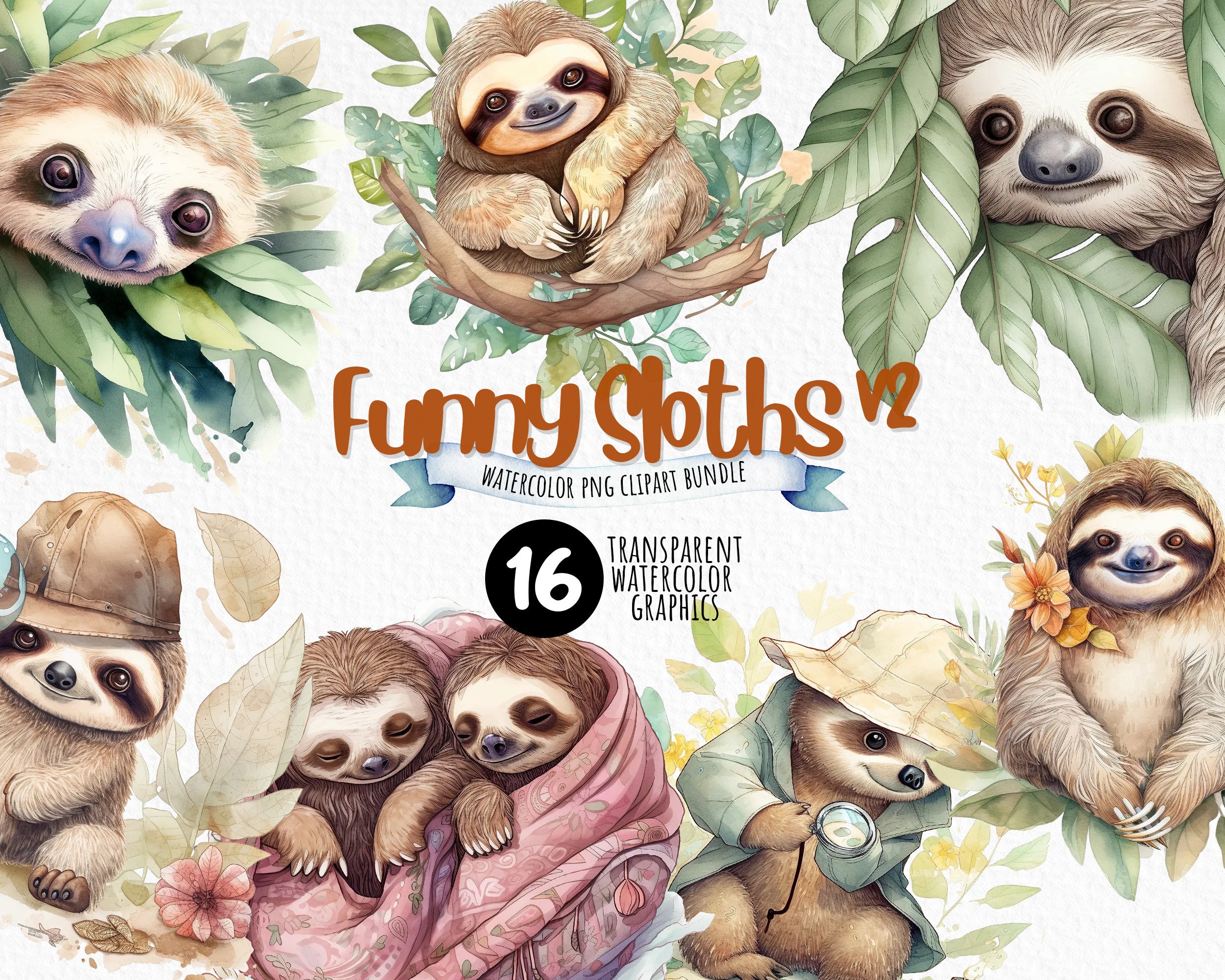 Adorable Watercolor Sloth Clipart Bundle for Crafts and - Etsy