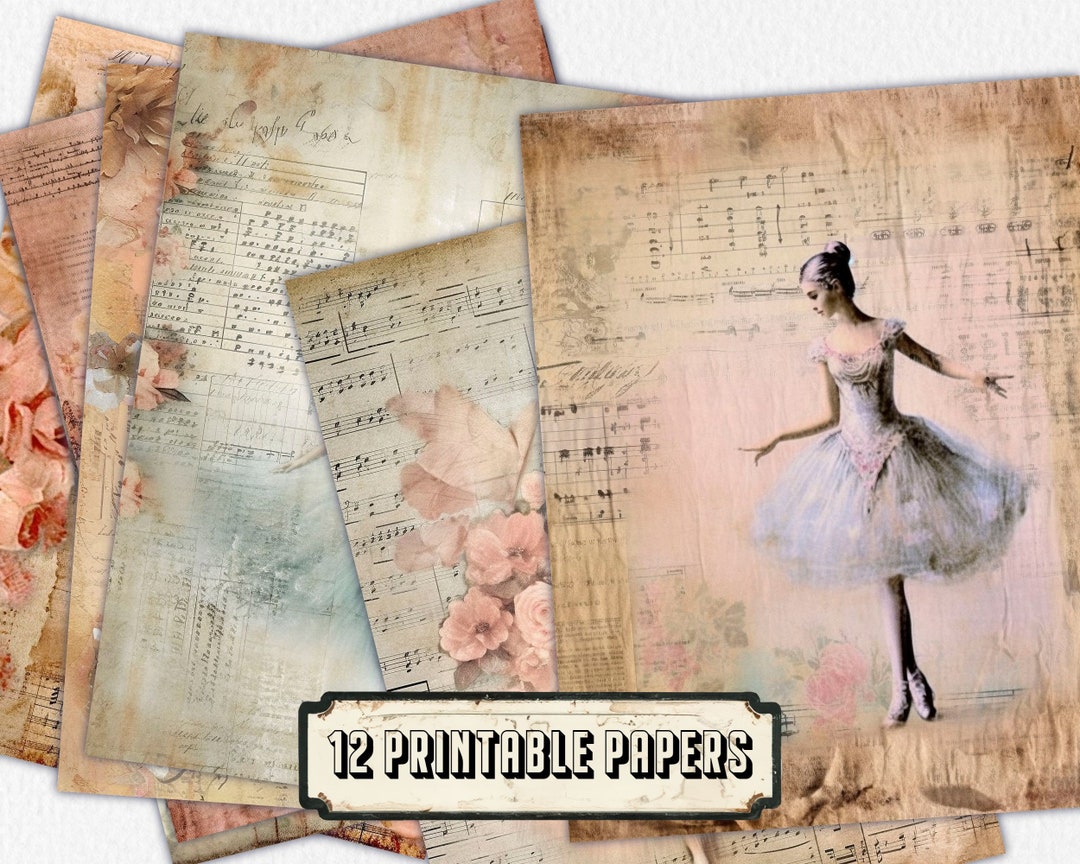 Digital Vintage Lined Papers Set of 12 Ballerina Designs Scrapbooking ...