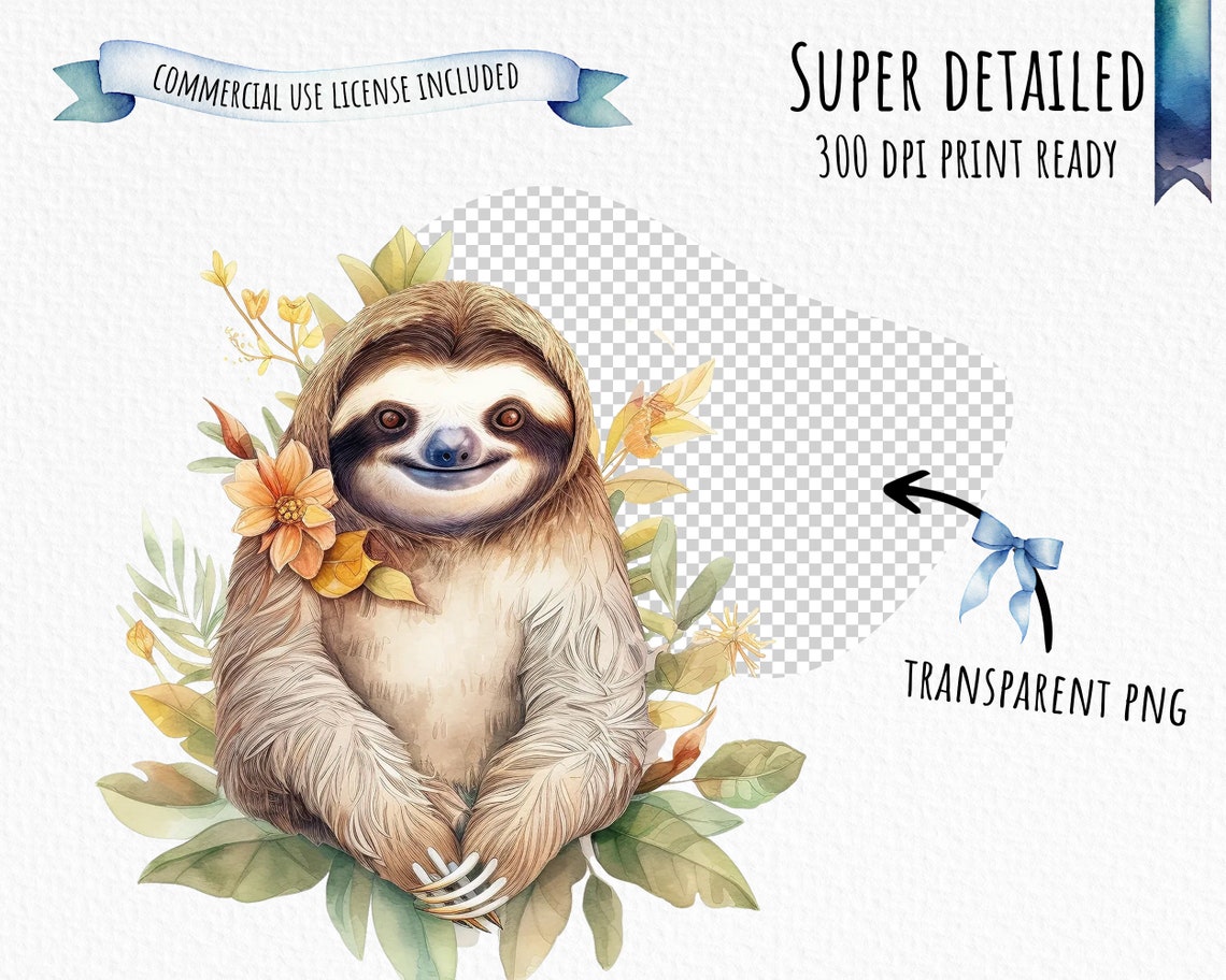 Adorable Watercolor Sloth Clipart Bundle for Crafts and - Etsy