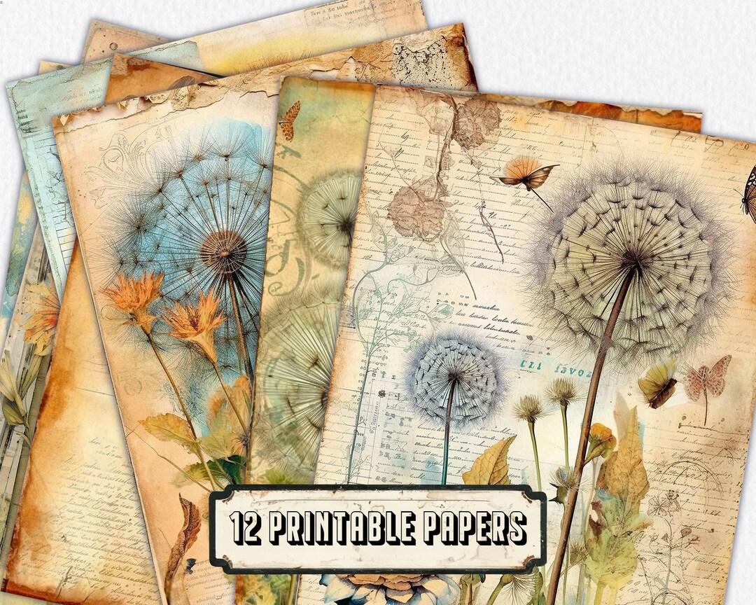 Digital Vintage Dandelions Lined Papers | Scrapbooking, Invitations ...