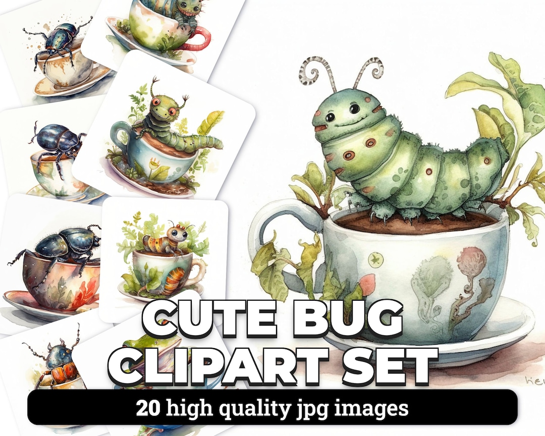 Cute Bug in a Cup Watercolor Clipart Images With Commercial License ...