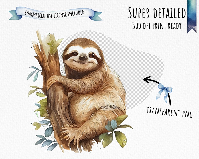 Adorable Watercolor Sloth Clipart Bundle for Crafts and - Etsy