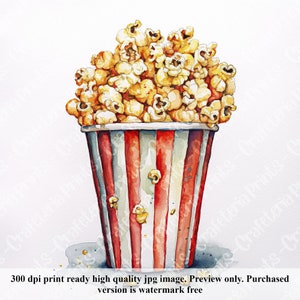 32 Watercolor Popcorn Clipart Images With Commercial License - Hand ...