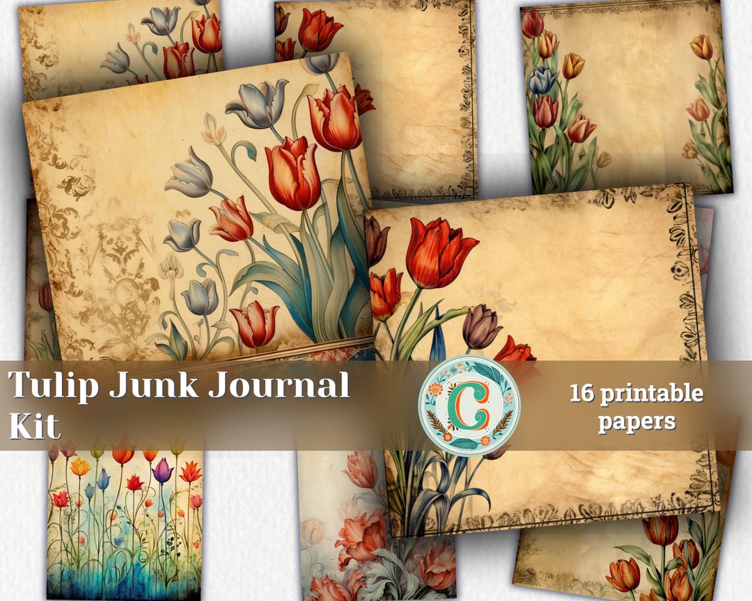 Vintage Scrapbook Wallpaper With Beautiful Tulip Pattern Border ...
