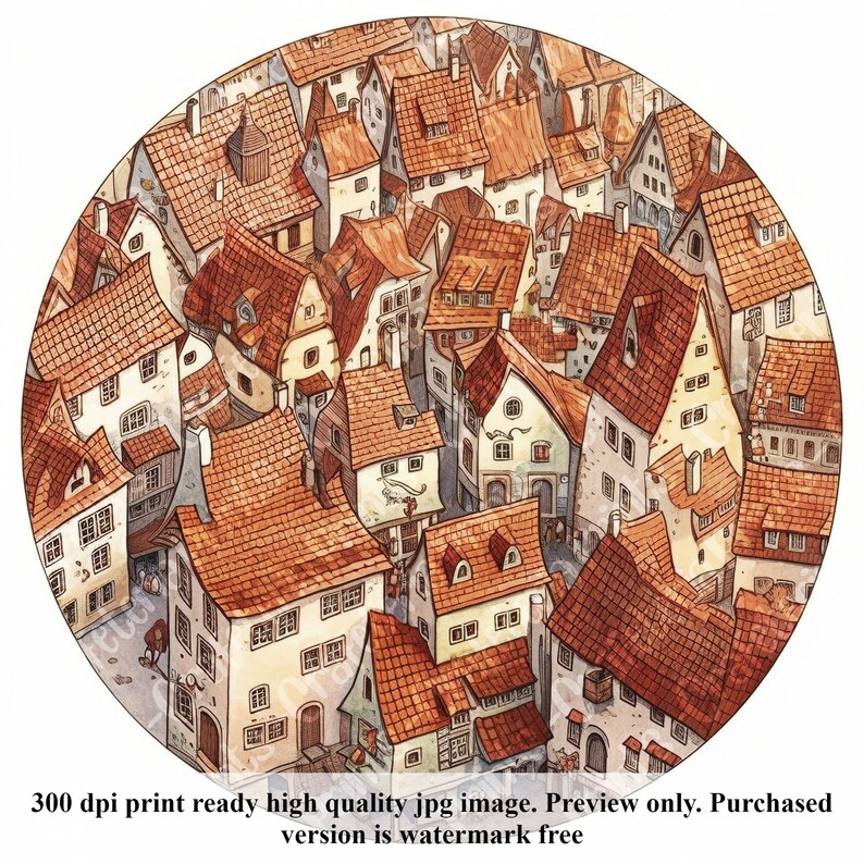 Watercolor Clipart: 16 Circle Town Illustrations With - Etsy