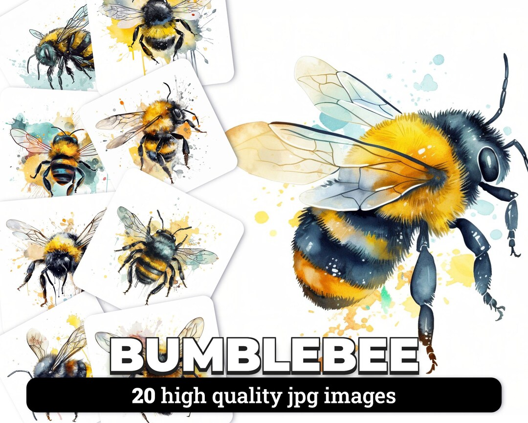 Watercolor Bumblebee Clipart Set With 20 High-quality JPG Images and ...