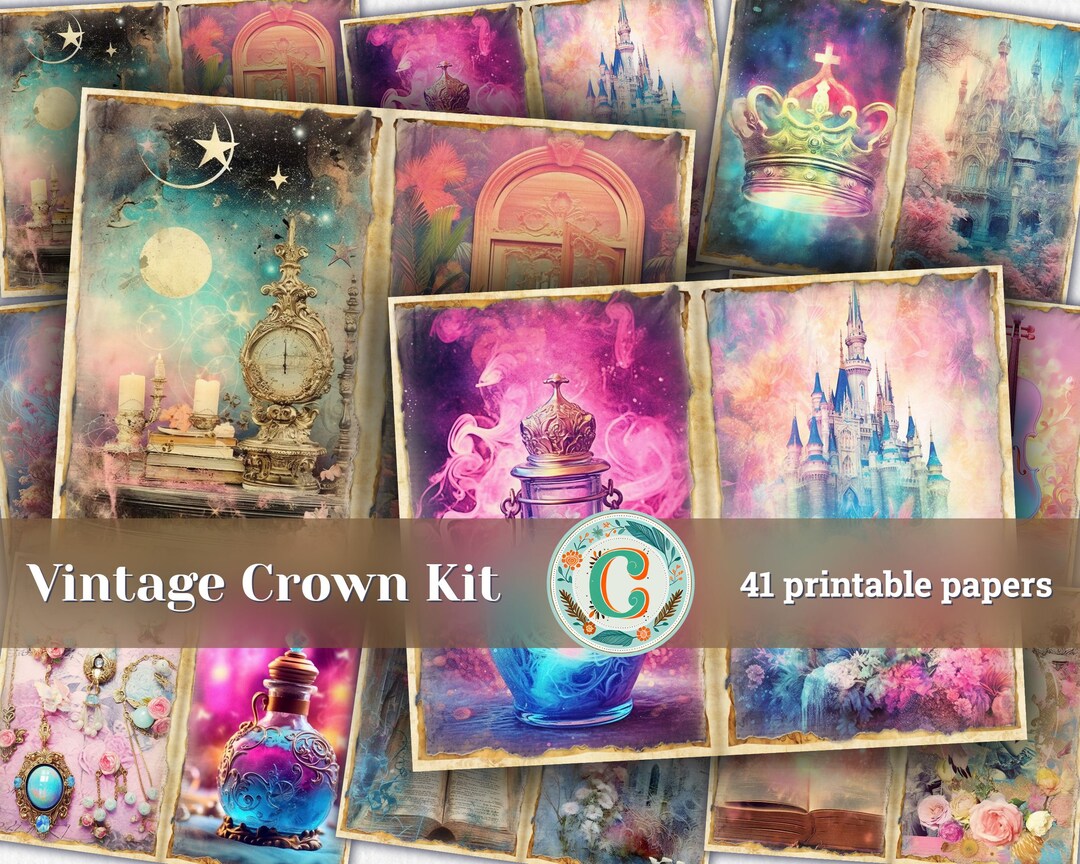 41 Papers | Vintage Crown-themed Scrapbooking Kit, Delicate Pastel ...